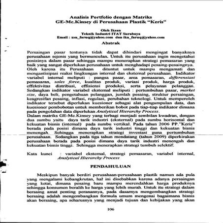 Analisis poerofolio dengan matriks ge mc | PDF