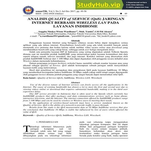ANALISIS QUALITY Of SERVICE (QoS) JARINGAN INTERNET BERBASIS WIRELESS ...