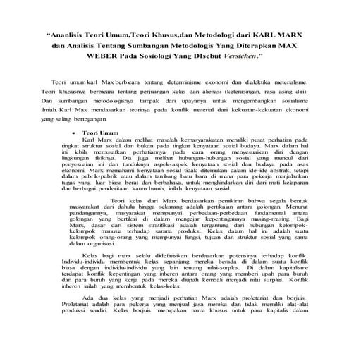 Analisis teori karl max dan max weber(2) | DOCX