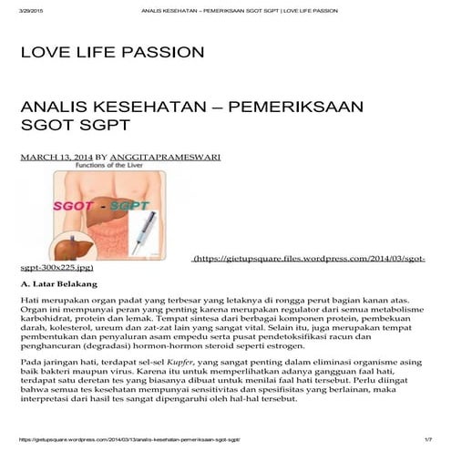 Analis kesehatan – pemeriksaan sgot sgpt love life passion | PDF