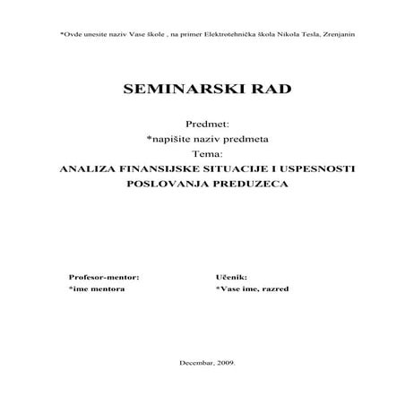 Analiza finansijske situacije i uspesnosti poslovanja preduzeca 1 | DOC