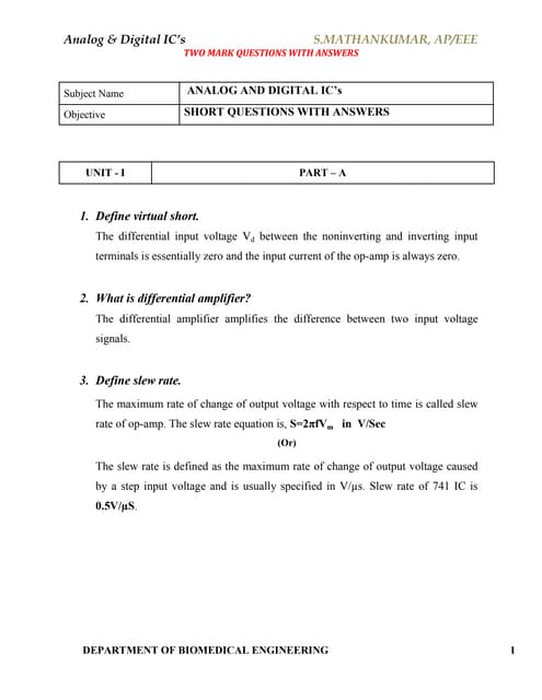 OPAMP integrator & differentiator.pptx | Digital Audio | Computer Software and Applications
