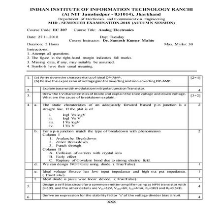 Analog elctronics qp mid sem | DOCX