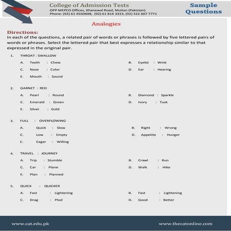 Analogies Test for FMDC | PDF