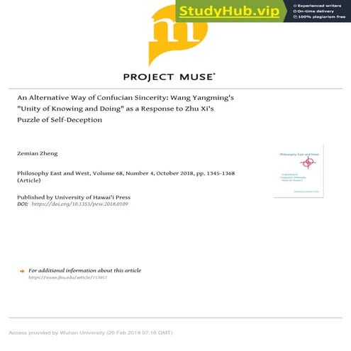 An Alternative Way Of Confucian Sincerity Wang Yangming S Quot Unity Of ...