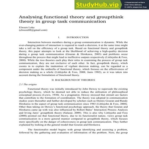 Analysing Functional Theory And Groupthink Theory In Group Task Communication | PDF