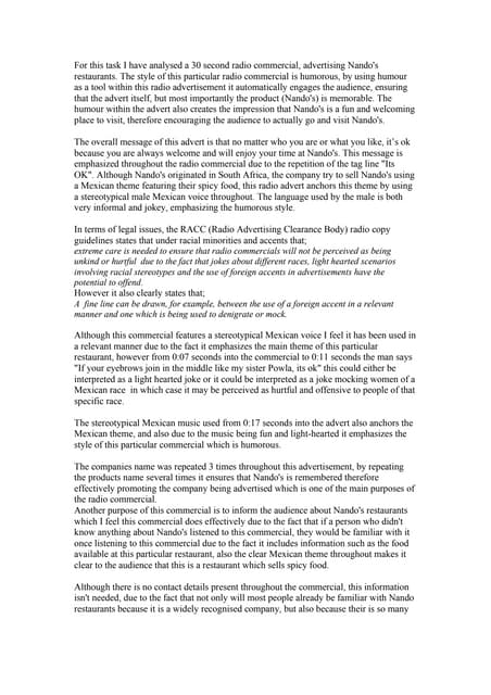 Nandos advert analysis sheet | DOCX