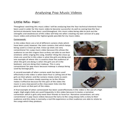 Analysis of pop music videos jb | DOCX
