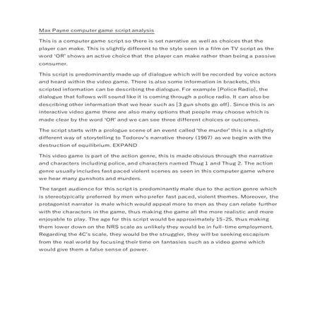 Script analysis max payne video game | DOCX
