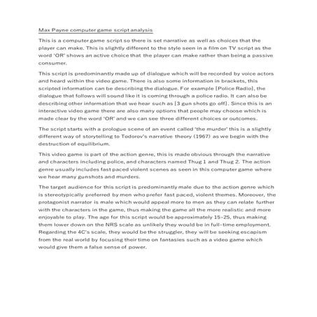 Script analysis max payne video game | DOCX