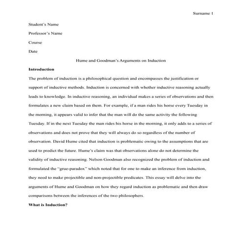 Hume and Goodman argue respectively that induction is problematic ...