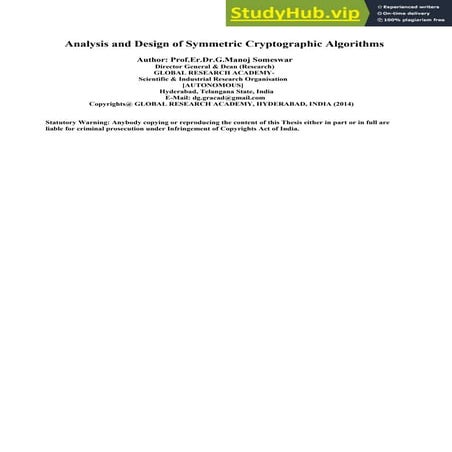Analysis And Design Of Symmetric Cryptographic Algorithms | PDF | Information and Network ...