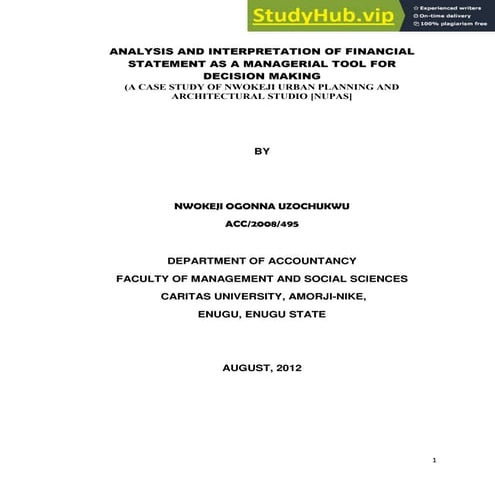 ANALYSIS AND INTERPRETATION OF FINANCIAL STATEMENT AS A MANAGERIAL TOOL ...