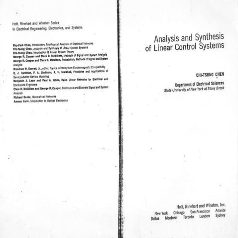 Analysis and synthesis of linear control systems chen | PDF