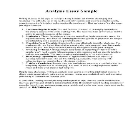 Analysis Essay Sample. University of California, Berkeley | PDF