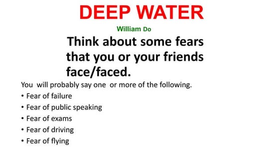 Deep water - CLASS 12 (ENGLISH) | PPTX | Diving | Sports