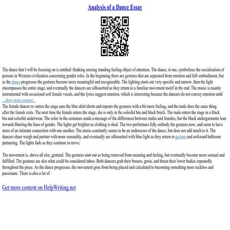Analysis Of A Dance Essay | PDF | Music | Entertainment