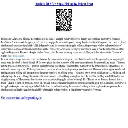 Analysis Of After Apple-Picking By Robert Frost | PPT