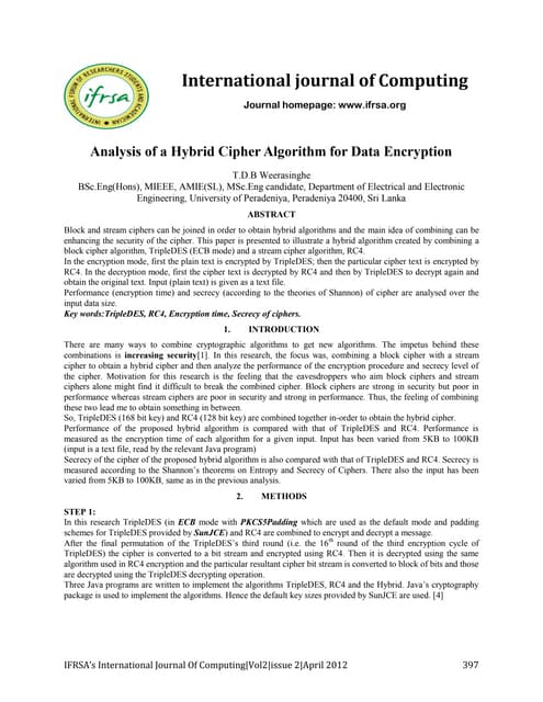 Analysis Of A Hybrid Cipher Algorithm Pdf