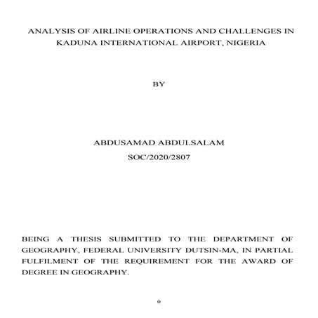 ANALYSIS OF AIRLINE OPERATIONS Case Study Kaduna International Airport..docx
