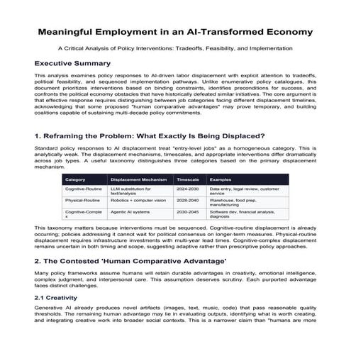 Critical Analysis of AI Worker Displacement | PDF