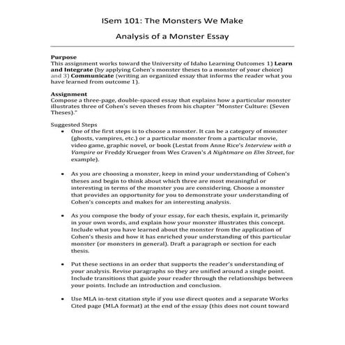 ISem 101 Analysis of a Monster Essay Assignment | PDF