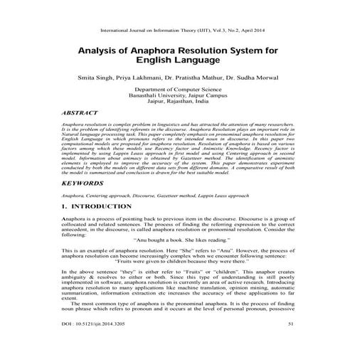 Analysis of anaphora resolution system for | PDF