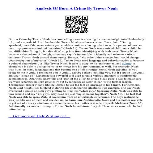 Analysis Of Born A Crime By Trevor Noah | PDF