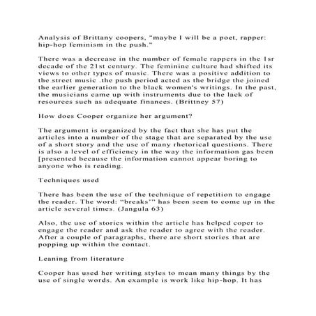 Analysis of Brittany coopers, maybe I will be a poet, rapper hip-h.docx