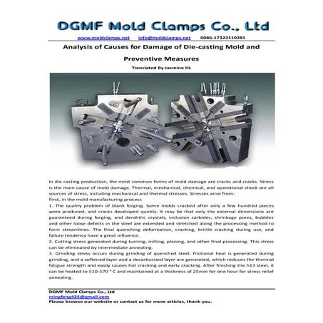 Analysis of causes for damage of die casting mold and preventive measures--dgmf mold clamps co ...