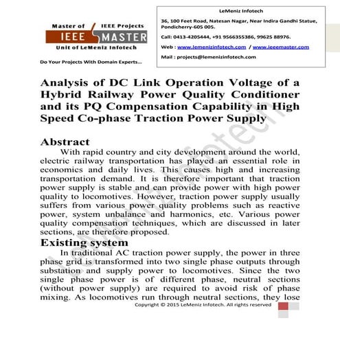 Analysis Of Dc Link Operation Voltage Of A Hybrid Railway Power Quality