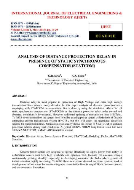 A Performance Analysis Of Statcom On Distance Protection Relay Pdf Computer Software And