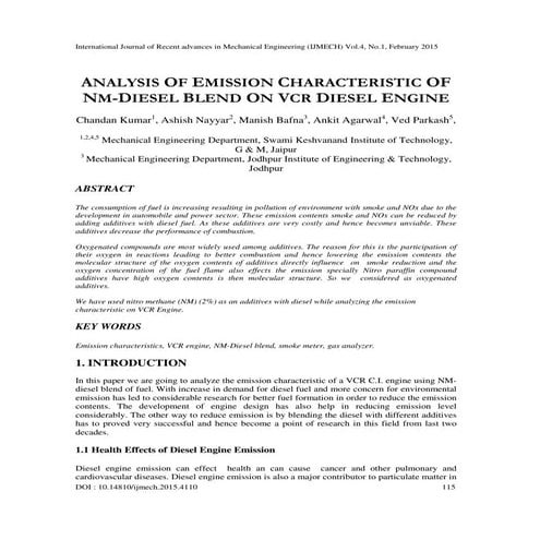 ANALYSIS OF EMISSION CHARACTERISTIC OF NM-DIESEL BLEND ON VCR DIESEL ...
