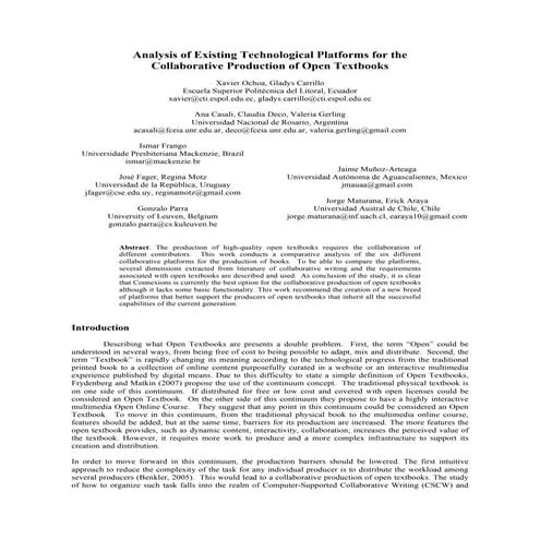 Analysis of existing technological platforms for the collaborative production of open textbooks ...