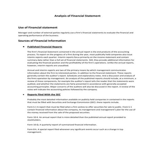 Analysis of financial statement | PDF