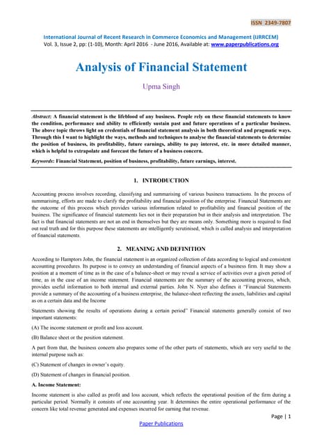 Analysis of Financial Statements- Basics of Financial Statements | PPTX