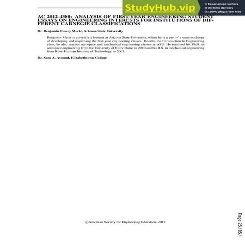 Analysis of First-year Engineering Student Essays on Engineering Interests for Institutions of ...