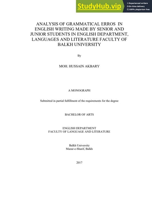 An Investigation Into The Grammatical Errors Of Students Writing | PDF
