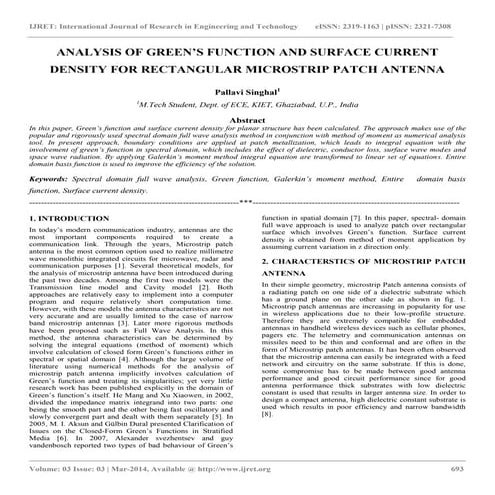 Analysis of green’s function and surface current density for rectangular microstrip patch ...