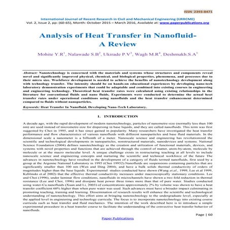 Analysis of Heat Transfer in Nanofluid-A Review | PDF | Physics | Science