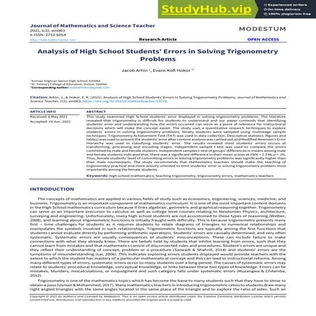Analysis Of High School Students Errors In Solving Trigonometry Problems | PDF