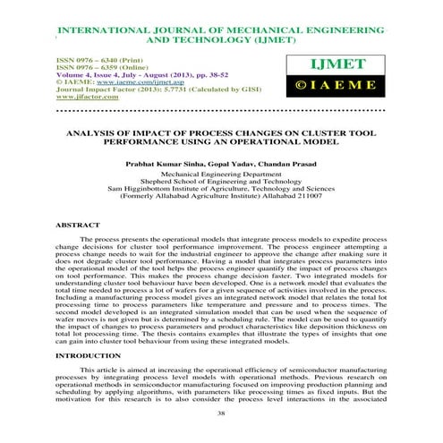 Analysis of impact of process changes on cluster tool performance using an | PDF