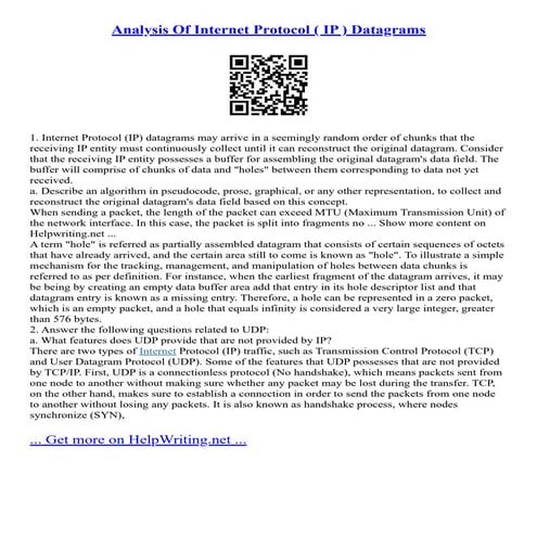 Analysis Of Internet Protocol ( IP ) Datagrams | PDF