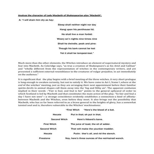 ANALYSIS OF LADY MACBETH IN WILLIAM SHAKESPEARE'S MACBETH ...