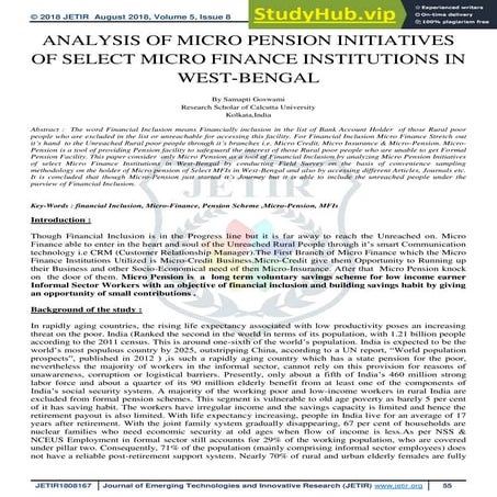 ANALYSIS OF MICRO PENSION INITIATIVES OF SELECT MICRO FINANCE ...
