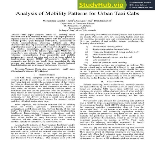 Analysis Of Mobility Patterns For Urban Taxi Cabs | PDF
