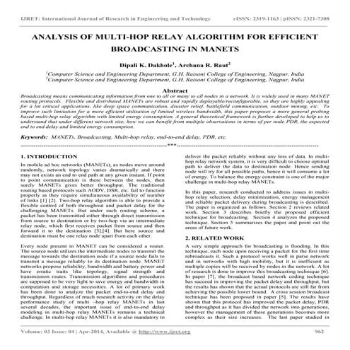 Analysis Of Multi Hop Relay Algorithm For Efficient Broadcasting In