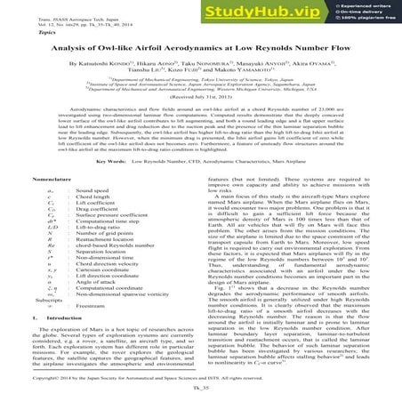 Analysis Of Owl-Like Airfoil Aerodynamics At Low Reynolds Number Flow | PDF | Physics | Science