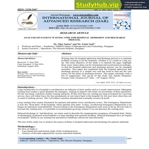 ANALYSIS OF PATIENT WAITING TIME FOR HOSPITAL ADMISSION AND DISCHARGE ...