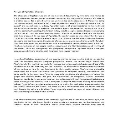 The Analysis of Antonio Pigafetta's Chronicles | DOCX